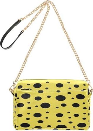 HMZXZ Sac à bandoulière en cuir jaune et noir à pois pour femme, petit sac à main à bandoulière à pois