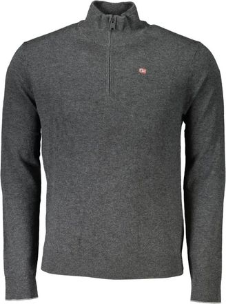 Napapijri Homme, Pulls, Gris, Taille: XL Pull Gris avec Demi-Zip et Manches Longues