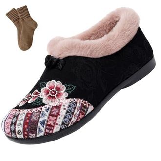 Generic Bottines dhiver chaudes &agrave; motif floral pour femme, doubl&eacute;es de fourrure, chaudes en peluche, semelle souple antid&eacute;rapante, chaussures de tous les jour