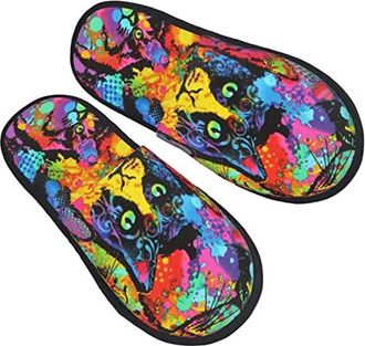 Generic Chaussons Femme Homme Chat De Peinture Color&eacute;e Maison Pantoufles Antid&eacute;rapant Chaussures DInt&eacute;rieur Confort Chaussures Pour H&ocirc;tel Ext&eacute;rieur Int&eacute;rieur 