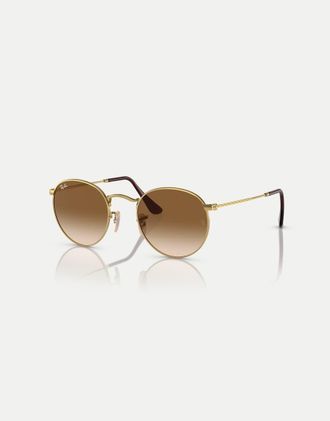 Ray-Ban Lunettes de soleil rondes en m&eacute;tal &agrave; verres marron - Dor&eacute;