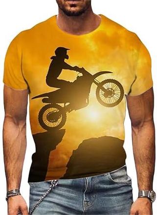 Keephen T-Shirt &agrave; col Rond pour Homme avec Motif Moto VTT Sportif Impression 3D Manches Courtes Haut d&eacute;contract&eacute;