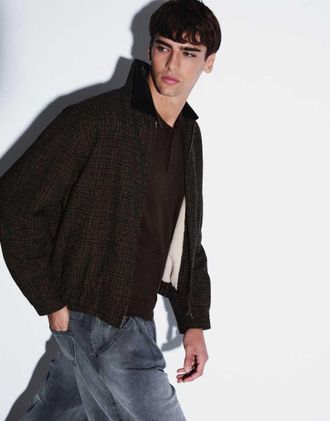 Cotton On Ranch-Harrington-Jacke in Anthrazit mit Mini-Karomuster-Multi