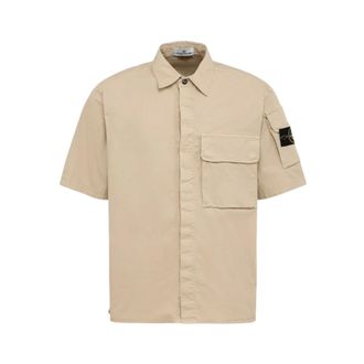 Stone Island Homme, Chemises, Beige, Taille: XL T-shirt &agrave; Manches Courtes Teint en Pi&egrave;ce