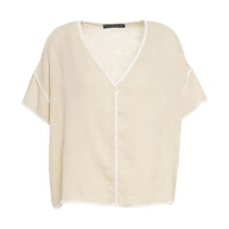 Kaos Kaos, Femme, Blouses et Chemises, Beige, Taille: 44 FR Chemisier en lin Rp5Le004