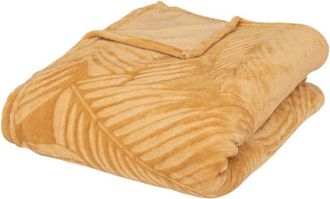Atmosphera Atmosphera - Plaid flanelle ocre 180 x 230 cm - Motifs tropicaux - Texture extra douce - Lavable en machine - D&eacute;coration int&eacute;rieure tendance