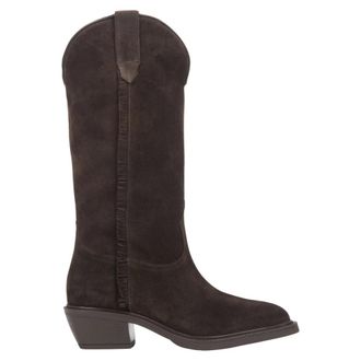 Estro & Luminara Premium Italienische Veloursleder Hohe Cowboy Stiefel - - Shoes - Damen - Braun - 37 EU