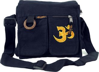 Guru Shop Boho Schultertasche, Hippie Tasche, Vintage Umh&auml;ngetasche - Om/schwarz, Unisex - Erwachsene, Baumwolle, 23x25x7 cm