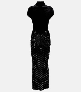 Alaia Ala&iuml;a Cocktailkleid aus Samt und Jersey mit Kristallen
