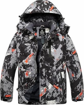 Wantdo Homme Blouson de Ski Hiver Imperméable Veste Isolant Chaude Veste de Sport Voyage avec Capuche Amovible Veste de Snowboard Parka Montagne Camouflage X