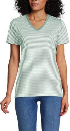 Lands End Supima Kurzarm-Shirt mit V-Ausschnitt, Damen, Größe:40-42 petite, Grün, Baumwolle, by Lands End