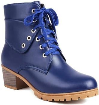 Generic Bottines habill&eacute;es &agrave; lacets &agrave; bout rond pour femme Semelle &agrave; crampons Chaussures d&eacute;quitation Western Combat, bleu, 38.5 EU