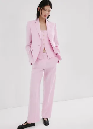 Mango Pantalon de costume lin rose - Femme - 32 - MANGO