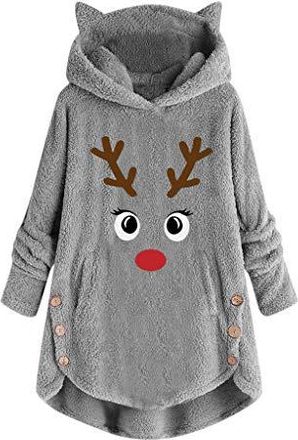 ZYUEER Sweat à Capuche Femme Pas Cher Pull en Cachemire Sweatshirt Cat Hoodies Grande Taille Veste Polaire Pullover Jacket Hiver Chaud (z-Gris, XL)