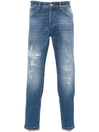 Pantaloni Torino jean cigarette &agrave; effet us&eacute; - Bleu
