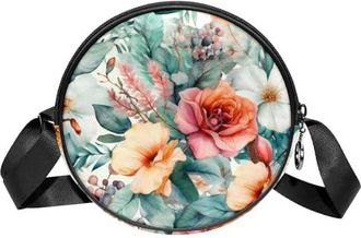 Generic Petit sac &agrave; bandouli&egrave;re rond pour femme, motif floral avec fermeture &eacute;clair, bretelles r&eacute;glables, style d&eacute;contract&eacute;, pour femmes et filles