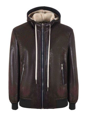 Yes London Blouson En Cuir - Marron Foncé