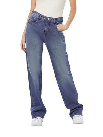 Noisy May Jeans Droite Taille Normale Denim Pantalon Large Fermeture éclair NMYOLANDA, Couleurs:Bleu, Taille:32W / 32L, Longueur de Jambe:L32