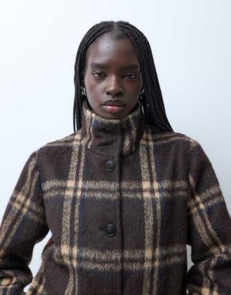 Vero Moda veste courte &agrave; col chemin&eacute;e &agrave; carreaux marron chocolat