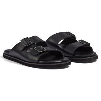 Lands End Doppelschnallen-Pantolette, Herren, Größe:41 regular, Schwarz, Leder, by Lands End