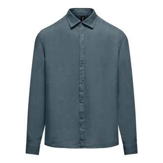 Bomboogie Homme, Chemises, Bleu, Taille: XL Chemise en lin &agrave; manches longues