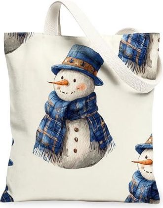 Generic Sacs fourre-tout en toile motif bonhomme de neige - R&eacute;utilisables - Style festif et confortable - L&eacute;ger - Lavable - Bandouli&egrave;re - Pour un usage quotid