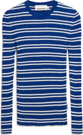 Armedangels Damen Pullover aus Bio-Baumwolle ALAANIA CHIFFRON STR Fitted Lapis Blue-oatmilk
