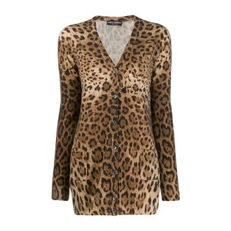 Dolce & Gabbana Femme, Pulls, Multicolore, Taille: 34 FR Cardigan en cachemire à imprimé léopard