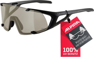 Alpina HAWKEYE Q-LITE - Verspiegelte, Kontrastverstärkende & Beschlagfreie Sport- & Fahrradbrille Mit 100% UV-Schutz Für Erwachsene, black matt, One Size