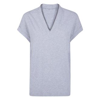 Brunello Cucinelli Femme, Tops, Gris, Taille: 42 FR V Neck T-Shirt