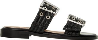 Ganni Sandalen - Feminine Buckle Two Strap Sandal Naplack - Gr. 36 (EU) - in Schwarz - für Damen