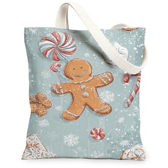 Generic Sacs fourre-tout en toile de pain d&eacute;pices, motif biscuits festifs, sacs de courses r&eacute;utilisables, mignons, l&eacute;gers et lavables avec bandouli&egrave;re pour vo