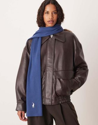 Polo Ralph Lauren &Eacute;charpe en maille de coton &agrave; logo embl&eacute;matique - Bleu marine