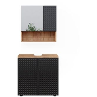 Vicco Ensemble de meubles de salle de bain Irma, Anthracite &agrave; pois, 2 pi&egrave;ces, meuble bas 60 cm