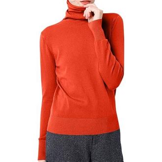 Generic Pull pour femme en tricot amincissant &agrave; manches longues tendance de couleur unie tunique hauts confortables &agrave; col roul&eacute; pull chaud d&eacute;contract&eacute; pour fe