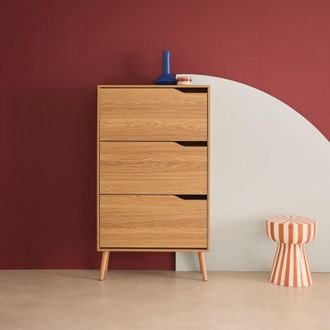 Sweeek Meuble &agrave; chaussures scandinave d&eacute;cor naturel 3 portes abattantes capacit&eacute; 18 paires de chaussures