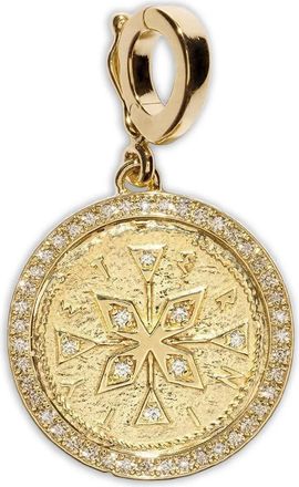 Azlee petit pendentif Compass Coin en or 18ct à diamants