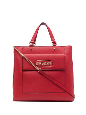 Love Moschino sac &agrave; main &agrave; plaque logo - Rouge