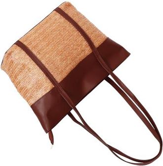 Holibanna Paquet Fourre-Tout Tiss&eacute; Grosse Capacit&eacute; en Paille Caf&eacute; Paquet &agrave; Main Bandouli&egrave;re Simple pour Femmes D&Eacute;t&eacute; Polyvalent Voyage et Quotidien L&eacute;ger et &Eacute;l&eacute;g