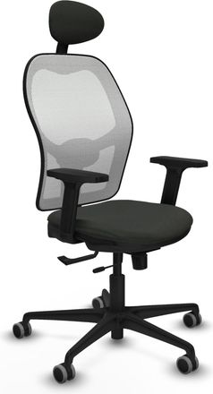 Piqueras y Crespo Schwarzer B&uuml;rostuhl mit 2D-Armen, h&ouml;henverstellbarer Lendenwirbelst&uuml;tze und festem Kopfteil, ausgestattet mit Syncro/Traslack und injiziertem Schaumst