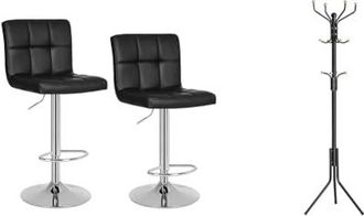 Songmics Chaises de Bar, Lot de 2, Tabourets Hauts, Hauteur Réglable, Revêtement en PU & Portemanteau, Portant à vêtement dentrée, en métal, sur Pieds, 44 x 18