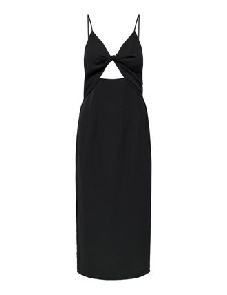 Only Damen Midi Kleid Schwarz mit Cut-Out-Detail, Schwarz, XS