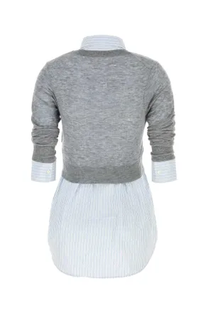 Alexander Wang Womens Button Up W- Sheer Crewneck Heathergrey Maglie Sweater