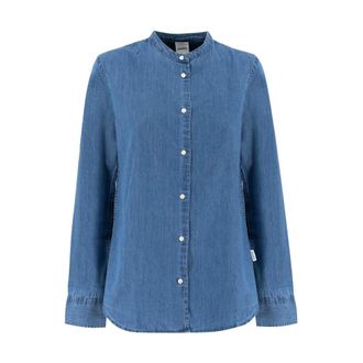 Aspesi Femme, Blouses et Chemises, Bleu, Taille: 44 FR Chemisier en Denim avec Col Mandarin