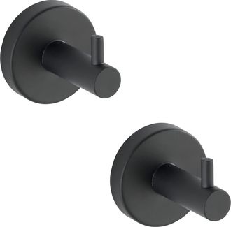 WENKO Wandhaken Mod. Bosio Duo UNO Black 2er Set ideal f&uuml;r Bad G&auml;ste-WC K&uuml;che selbstklebend oder mit Schrauben montierbar Handtuchhaken aus rostfreiem Edels