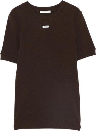 Entire studios Entire Studios, Femme, Tops, Brun, Taille: 38 FR Logo Label Short-Sleeve Crew Neck