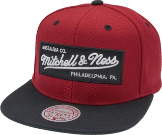 Mitchell & Ness 2 Tone Box Logo - Flat Visor Snapback Basecap, Burgundy-Black