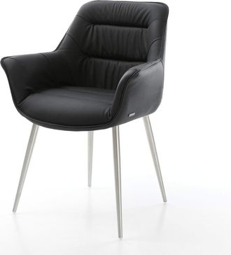 DELIFE Esszimmerstuhl Kaira-Flex Echt-Leder Schwarz 4-Fuß konisch Edelstahl, Esszimmerstühle