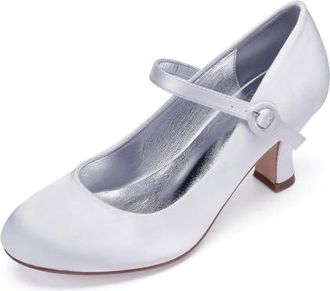 Generic Femme &Eacute;l&eacute;gant Chaussures De Mari&eacute;e Et&eacute; Rond Talons Bas Mariage Soir&eacute;e Chaussures Femmes 6.5Cm,Blanc,41 EU