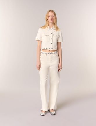 Maje Cardigan Court &Agrave; Studs - Blanc - Taille 0 - Maje